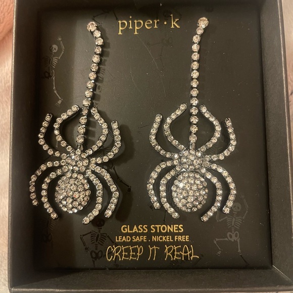 Piper K | Jewelry | Piper K Silver Glass Stones Spiders For Halloween | Poshmark
